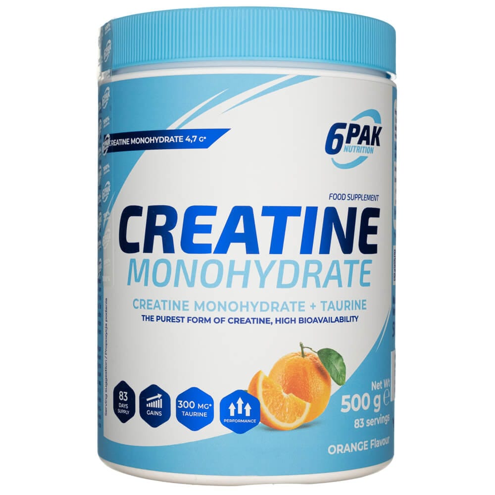 6PAK Creatine Monohydrate, Orange Flavour 500 g | Medpak